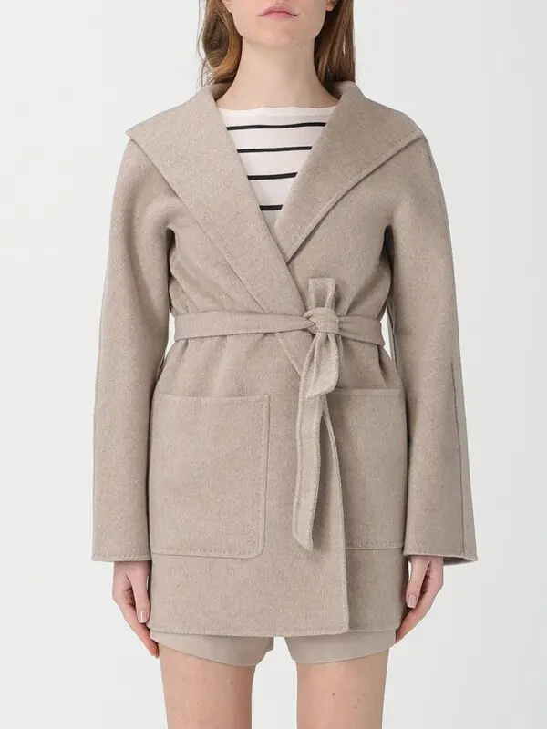 Max Mara Wool Blend Wrap Coat With Tie Detail - Beige