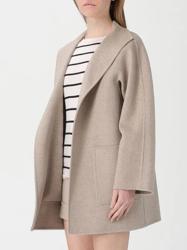 Max Mara Wool Blend Wrap Coat With Tie Detail - Beige