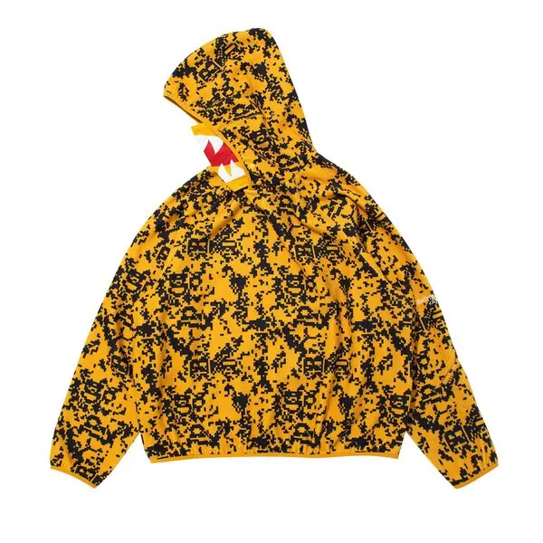 A BATHING APE X Kazuki Pixelate Camo Shark Relaxed Fit Pullover Hoodie - Yellow