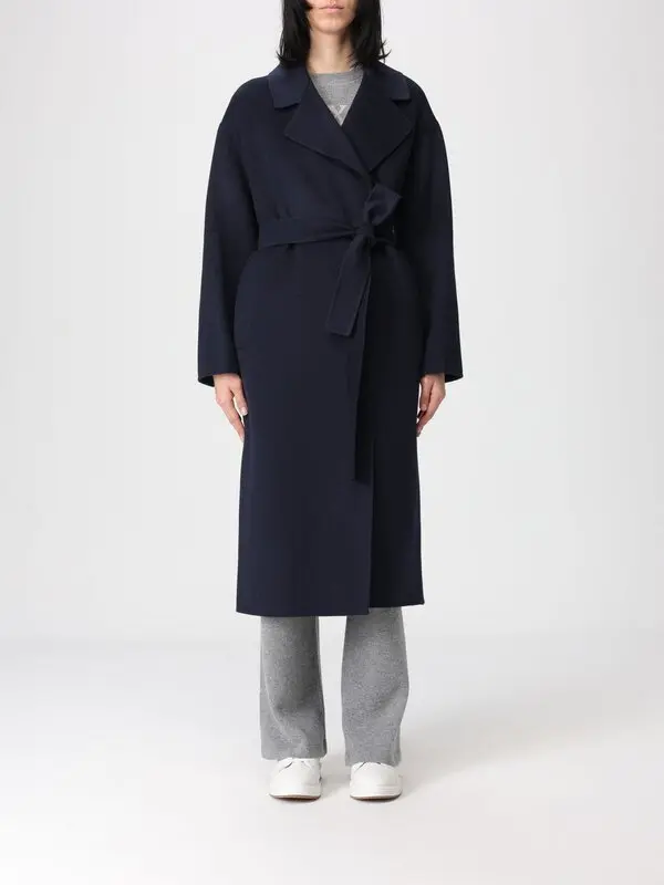 Max Mara Belted Wool Coat - Blue