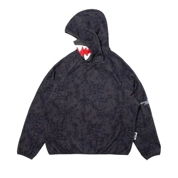 A BATHING APE X Kazuki Pixelate Camo Shark Relaxed Fit Pullover Hoodie - Black