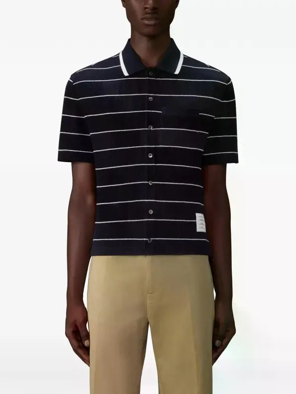 Thom Browne Striped Waffle Short-sleeve Shirt - Blue