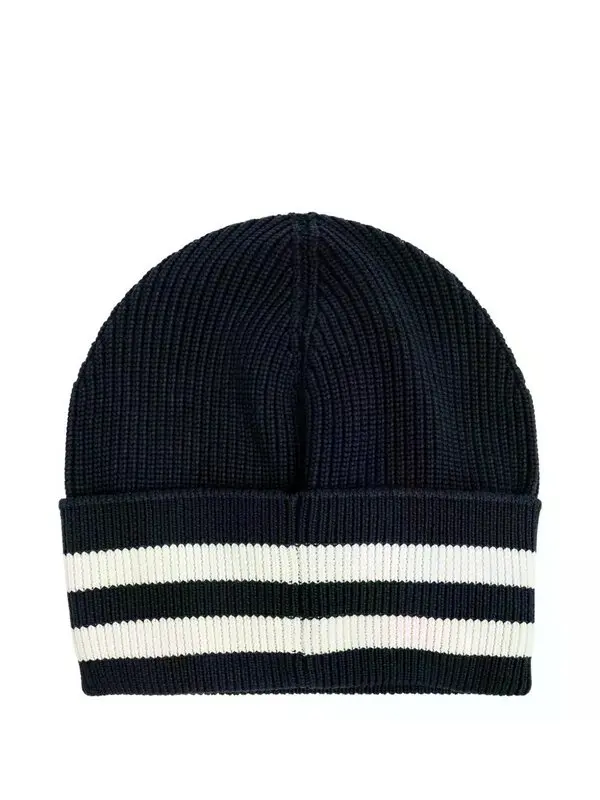 Moncler Striped Beanie Hat With Logo Patch
