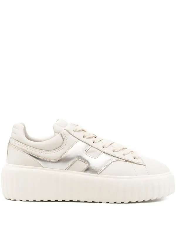 Hogan H-stripes Leather Flatform Sneakers - Silver