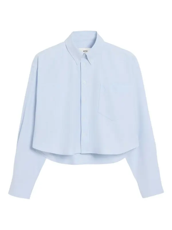 Ami Cotton Cropped Shirt - Sky Blue