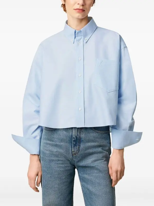 Ami Cotton Cropped Shirt - Sky Blue
