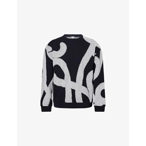 Loewe Logo-print Wool And Cotton-blend Sweatshirt - Navy/grey
