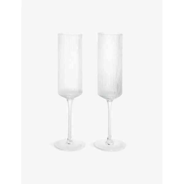 FERM LIVING Ripple Set Of Two Glass Champagne Flutes 23cm - Clear