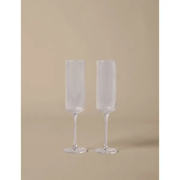 FERM LIVING Ripple Set Of Two Glass Champagne Flutes 23cm
