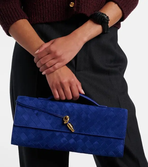 Bottega Veneta Intrecciato Suede Clutch - Blue