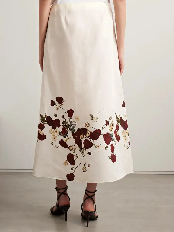 Khaite Demi Floral-print Organza Midi Skirt - Neutrals