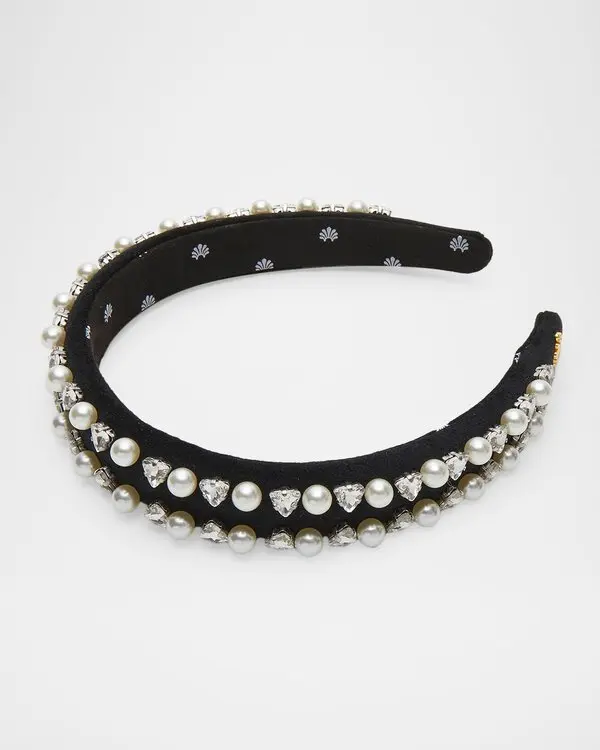 Lele Sadoughi Charlotte Crystal And Faux Pearl Headband - Jet