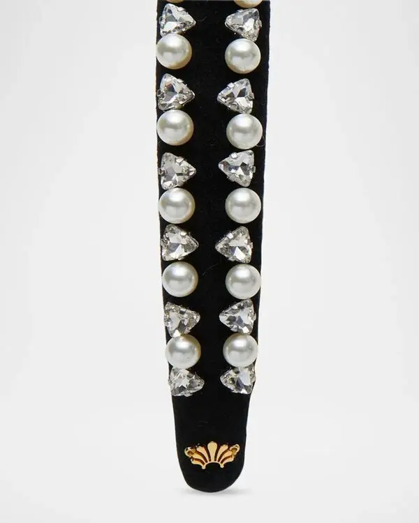 Lele Sadoughi Charlotte Crystal And Faux Pearl Headband - Jet