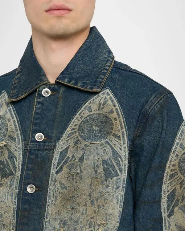 WHO DECIDES WAR Mechanic Embroidered Patchwork Trucker Jacket - Denim