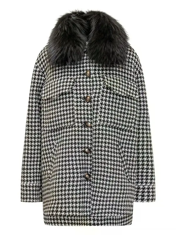 AVA ADORE Houndstooth Coat With Fur Collar