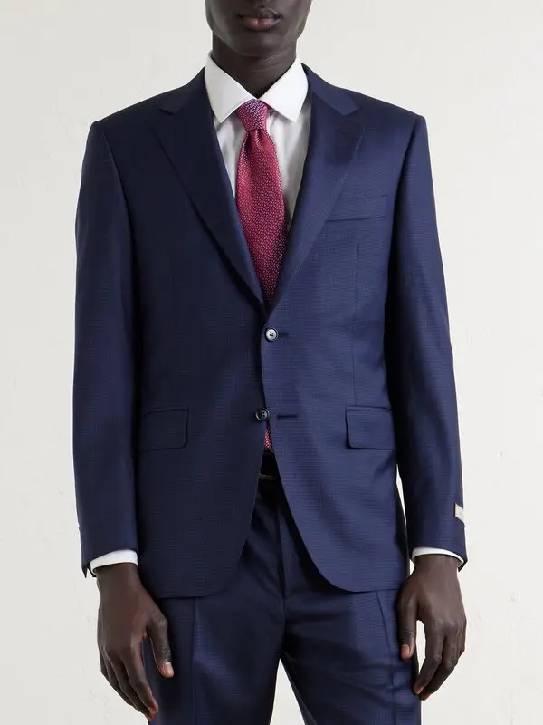 Canali Puppytooth Wool Suit Jacket - Blue