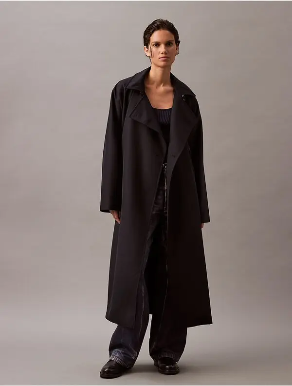 Calvin Klein Long Wool Twill Blend Trench Coat