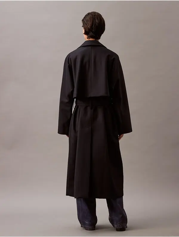Calvin Klein Long Wool Twill Blend Trench Coat