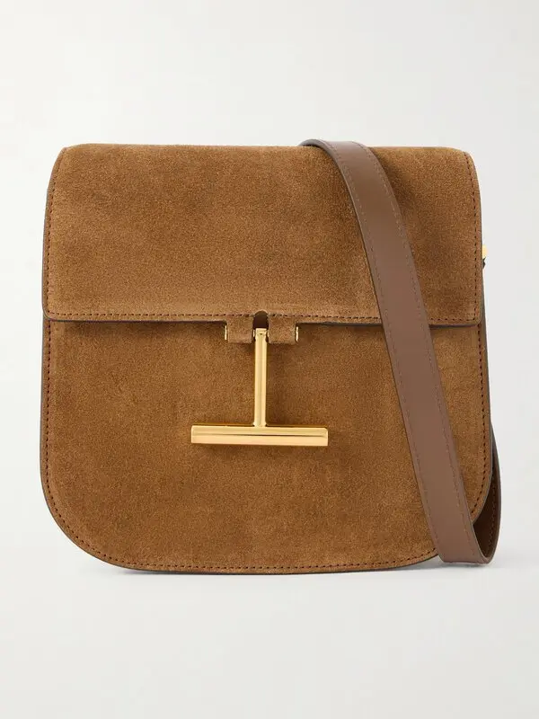 TOM FORD Mini Leather-trimmed Suede Shoulder Bag - Brown