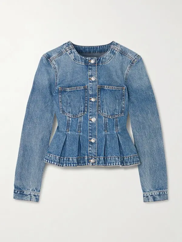Veronica Beard Zahara Pleated Denim Peplum Jacket - Blue