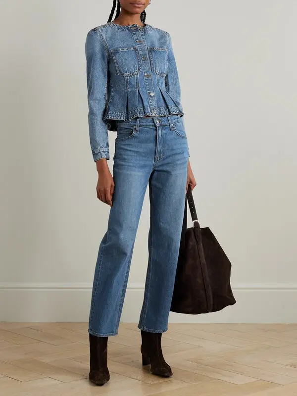Veronica Beard Zahara Pleated Denim Peplum Jacket - Blue