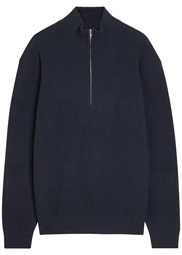 Nn07 Ribbed Half-zip Knit Jumper - Navy