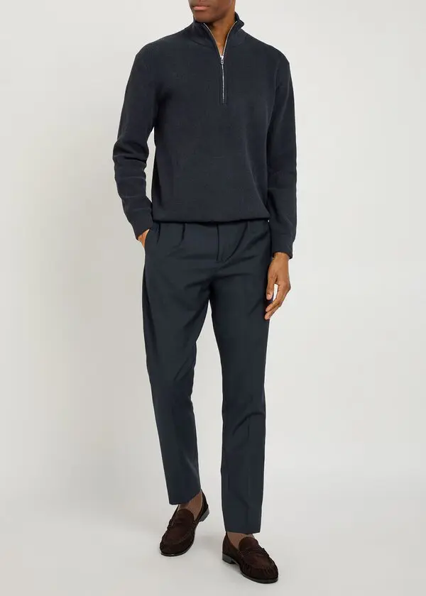 Nn07 Ribbed Half-zip Knit Jumper - Navy