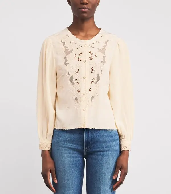 Rixo Silk Embroidered Blouse