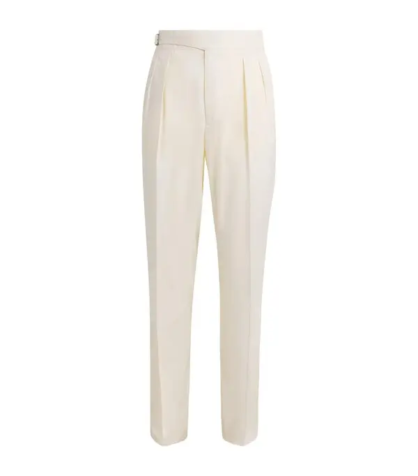 Ralph Lauren Purple Label Wool Pleated Byron Trousers - Ivory