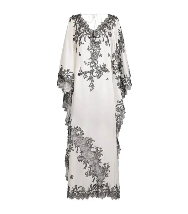 TORLOWEI Silk Kaftan With Lace Trim