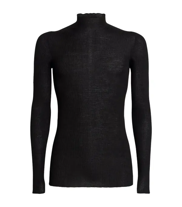 Rick Owens Virgin Wool Ribbed Lupetto Sweater - Black