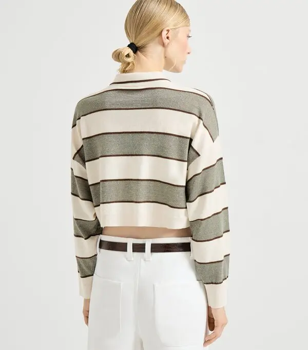 Brunello Cucinelli Stripe Cropped Polo Sweater