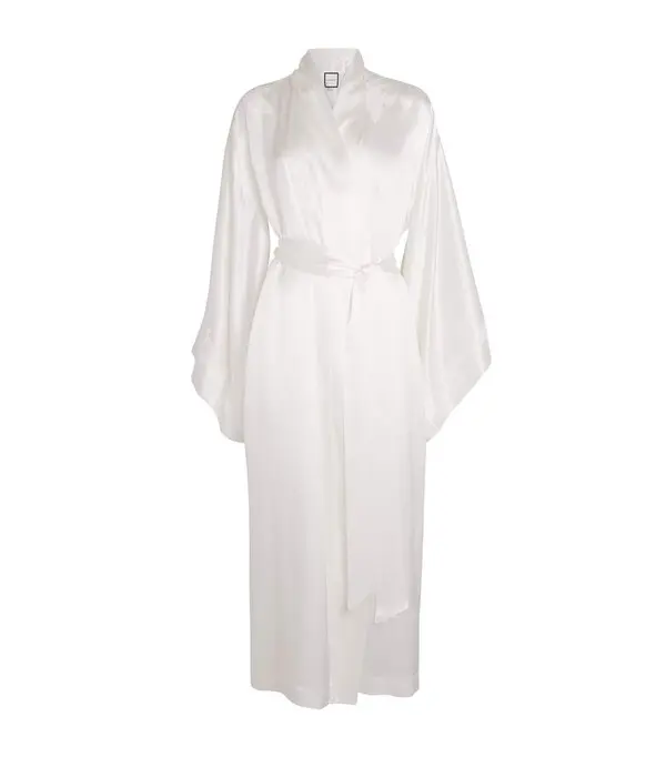 TORLOWEI Silk Maxi Kimono Robe - White