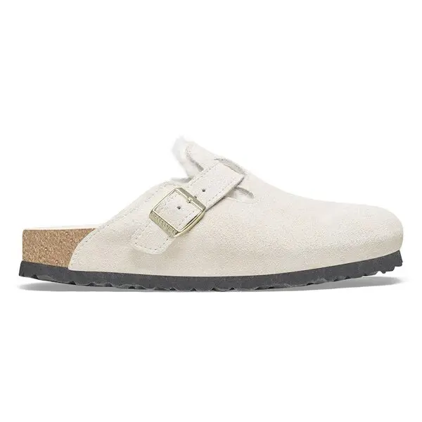 BIRKENSTOCK Boston Shearling Suede Clogs - Antique White