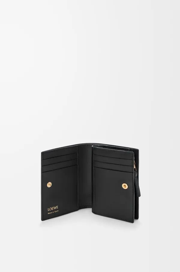 Loewe Duet Compact Wallet In Smooth And Grained Leather Skin - Black