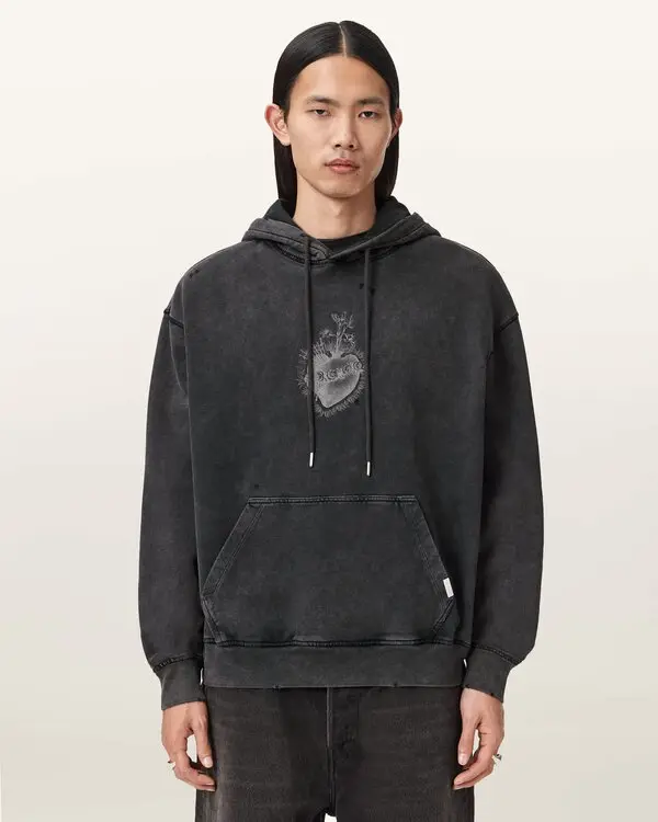 ALLSAINTS Sabbath Graphic Cropped Hoodie - Black
