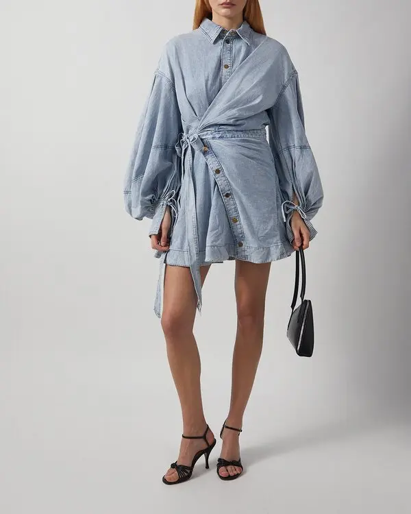 white christmas dresses Jasmine Mid Wash Denim Wrap Front Mini Dress - US 4 main image 1