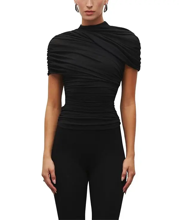 HEIRESS BEVERLY HILLS Draped Shoulder Top - Black