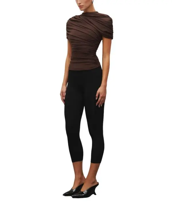HEIRESS BEVERLY HILLS Draped Shoulder Top - Brown