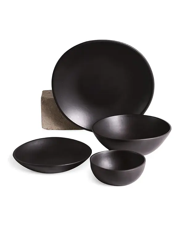 GHARYAN STONEWARE Organic Shaped Dinnerware Dadasi, Set Of 16 - Matte Black