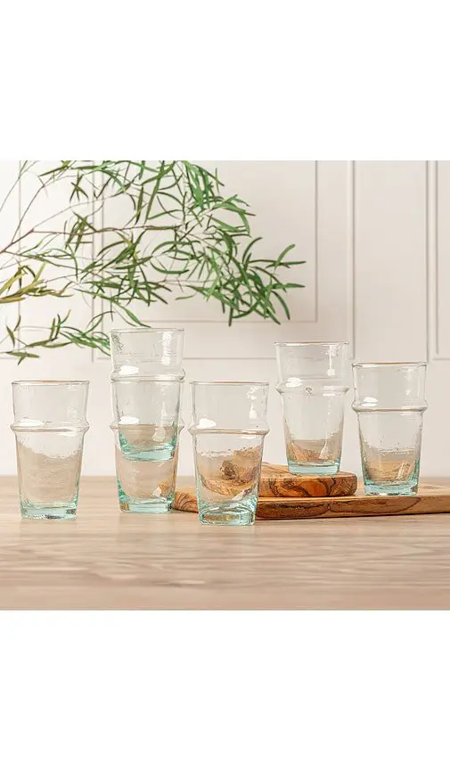 VERVE CULTURE Moroccan Beldi Glassware Set Of 6 In White