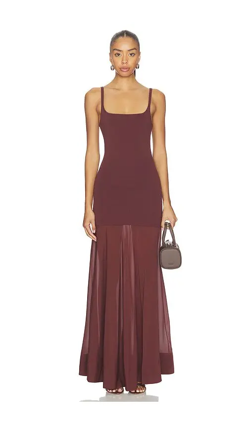 ST. AGNI Sheer Silk Circle Hem Dress In Chocolate - Liqueur
