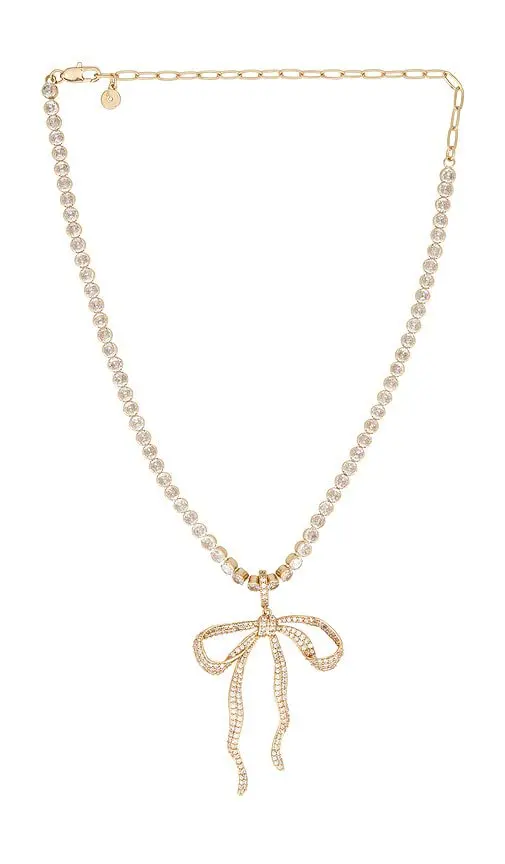 Ettika Pave Bow Tennis Necklace - Clear Crystal & Gold
