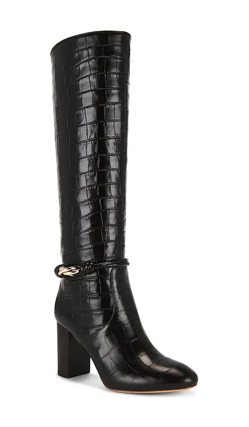 LOEFFLER RANDALL Goldy Knee High Boot - Ebony Croc Leather