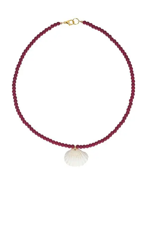 CASA CLARA Hallie Beaded Necklace With Seashell - Red Rose