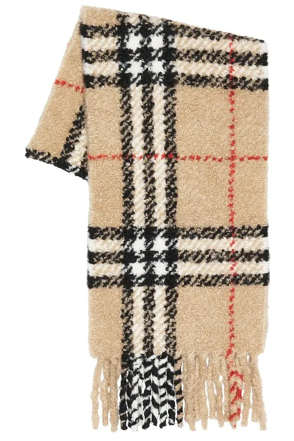 Burberry Giant Check Boucle Scarf In Brown - Sand