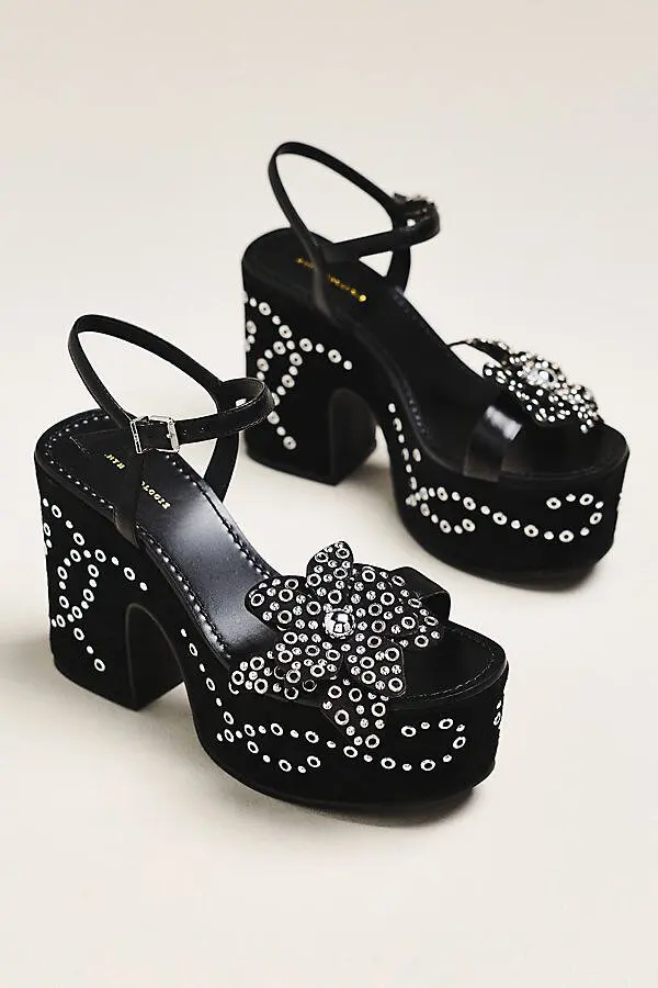Anthropologie Studded Flower Platform Heel - Black