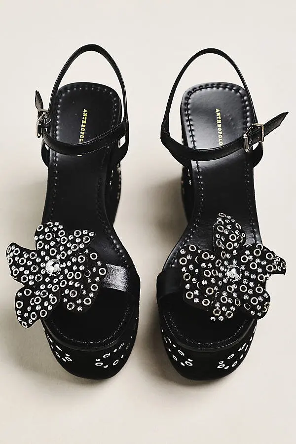 Anthropologie Studded Flower Platform Heel - Black