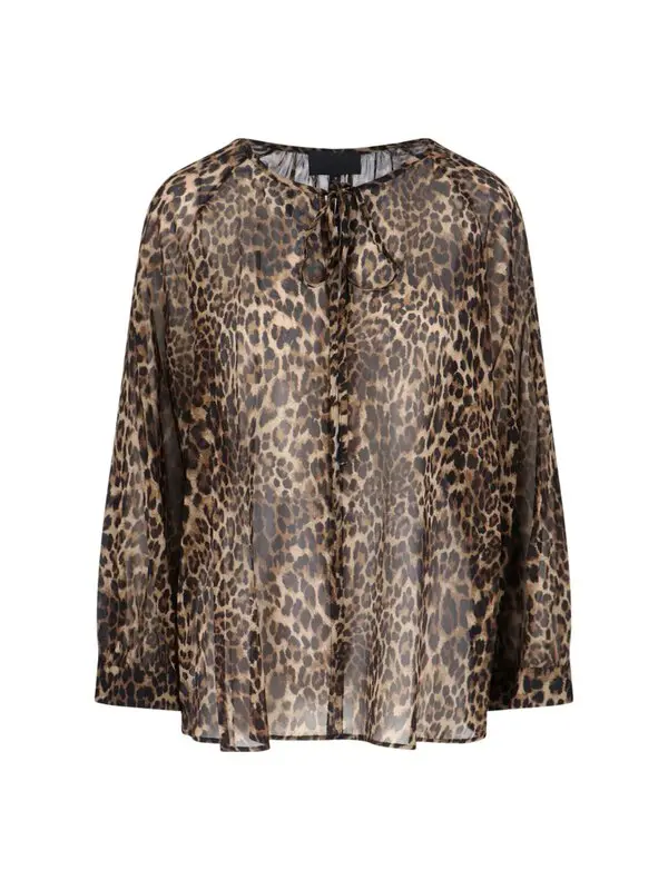 NILI LOTAN Leopard Print Chiffon Arcadia Shirt - Brown