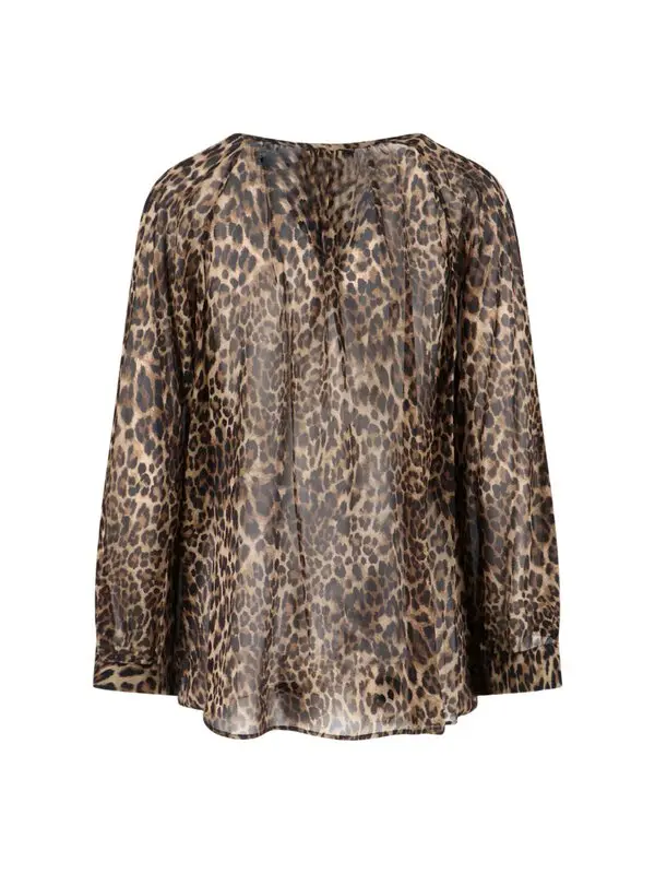 NILI LOTAN Leopard Print Chiffon Arcadia Shirt - Brown